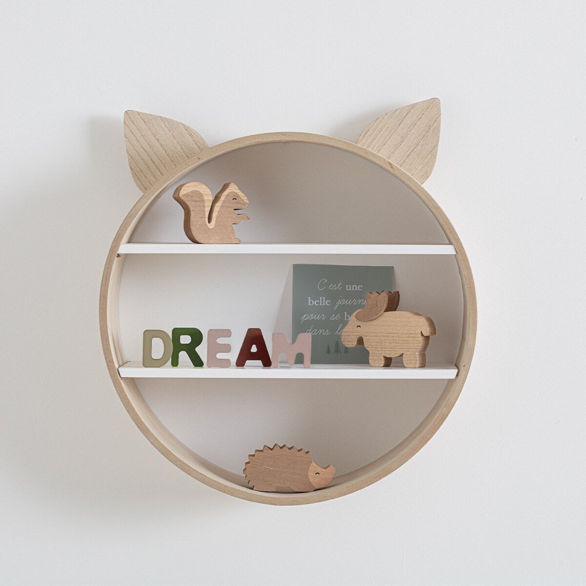 Raft de perete camera copilului, Model urechi, MDF, Maro/Alb - eMAG.ro