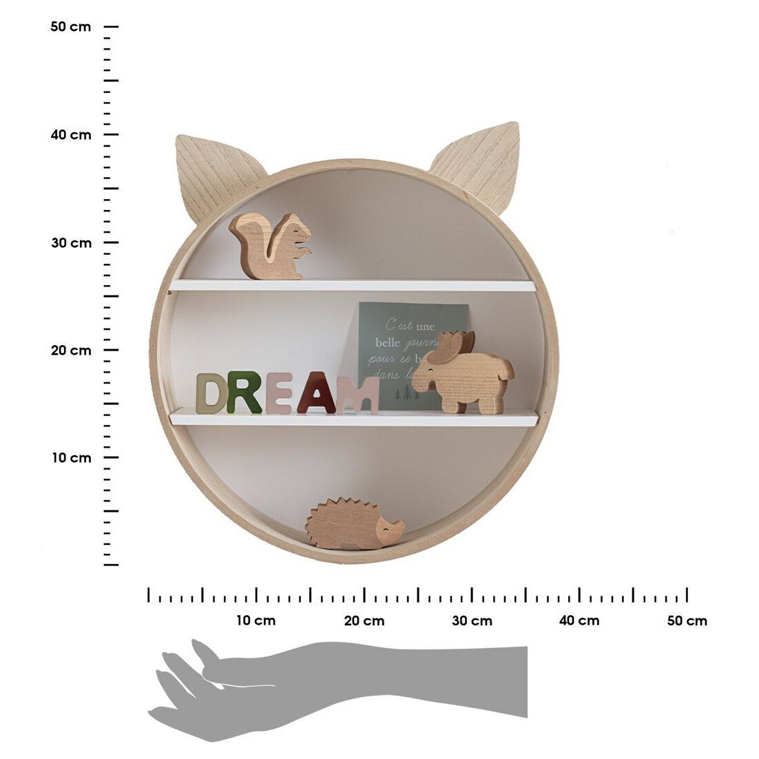 Raft de perete camera copilului, Model urechi, MDF, Maro/Alb - eMAG.ro