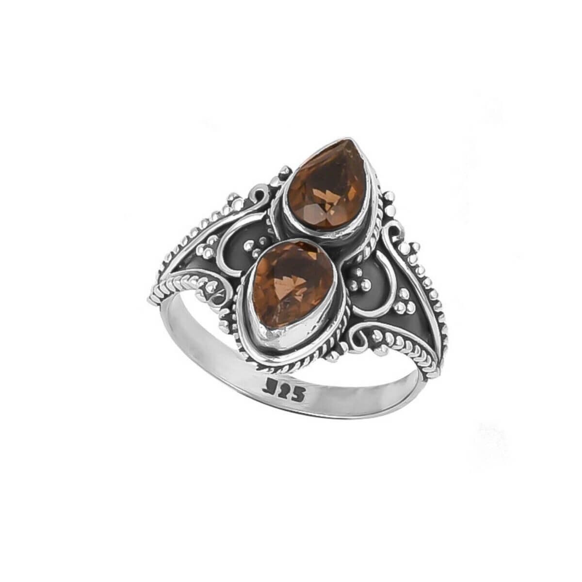 Inel argint granulat dublu cuart fumuriu 54-55 - eMAG.ro