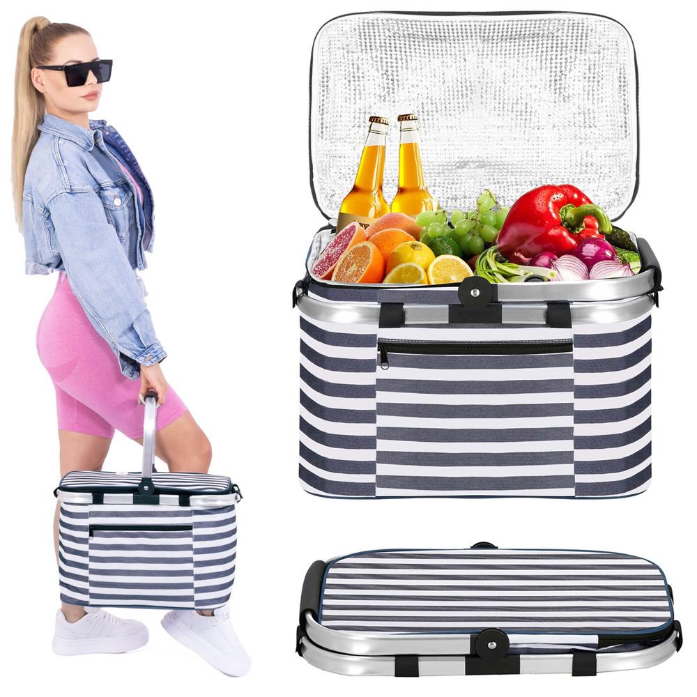 Geanta pentru picnic sau plaja, termoizolanta, 28 litri, alb albastru ...