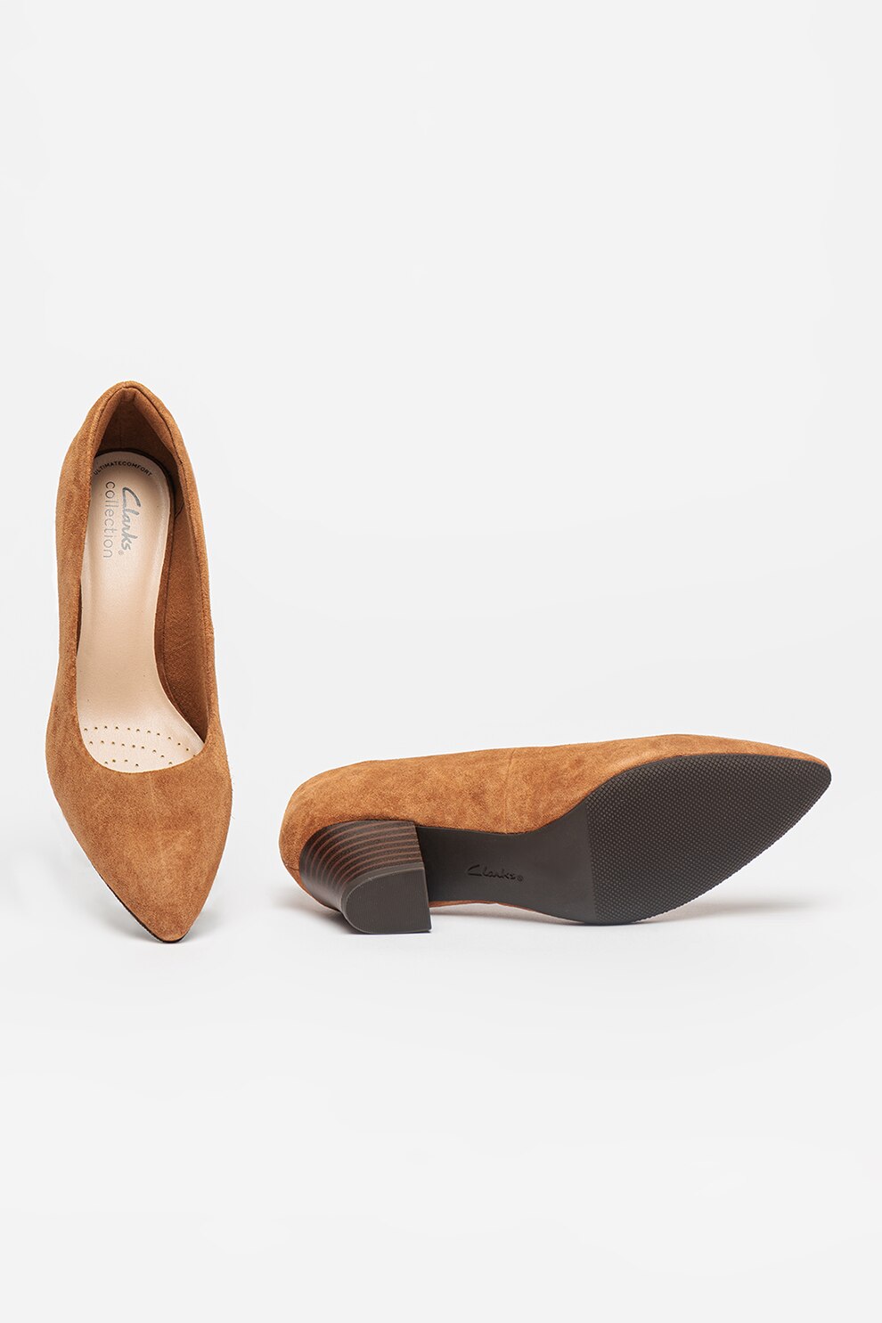 Clarks, Кожени обувки Teresa Step с остър връх, Канела, 3 - eMAG.bg