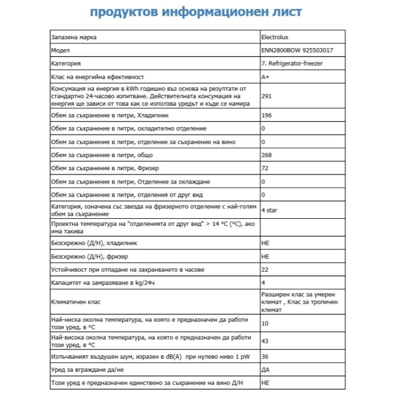Хладилник с Фризер за вгражданеa Electrolux ENN2800BOW, 268 л, Клас A+ ...