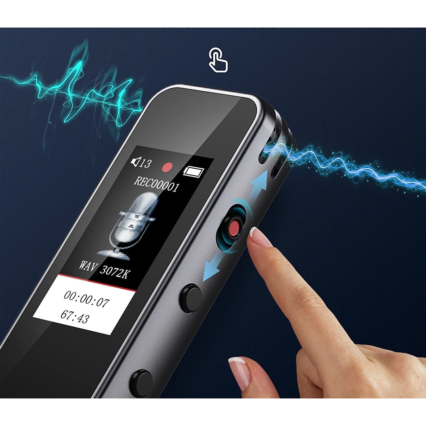 Diktafon felvevő 64 Gb, 270 óra autonómia, kettős mikrofon, MP3 funkció ...