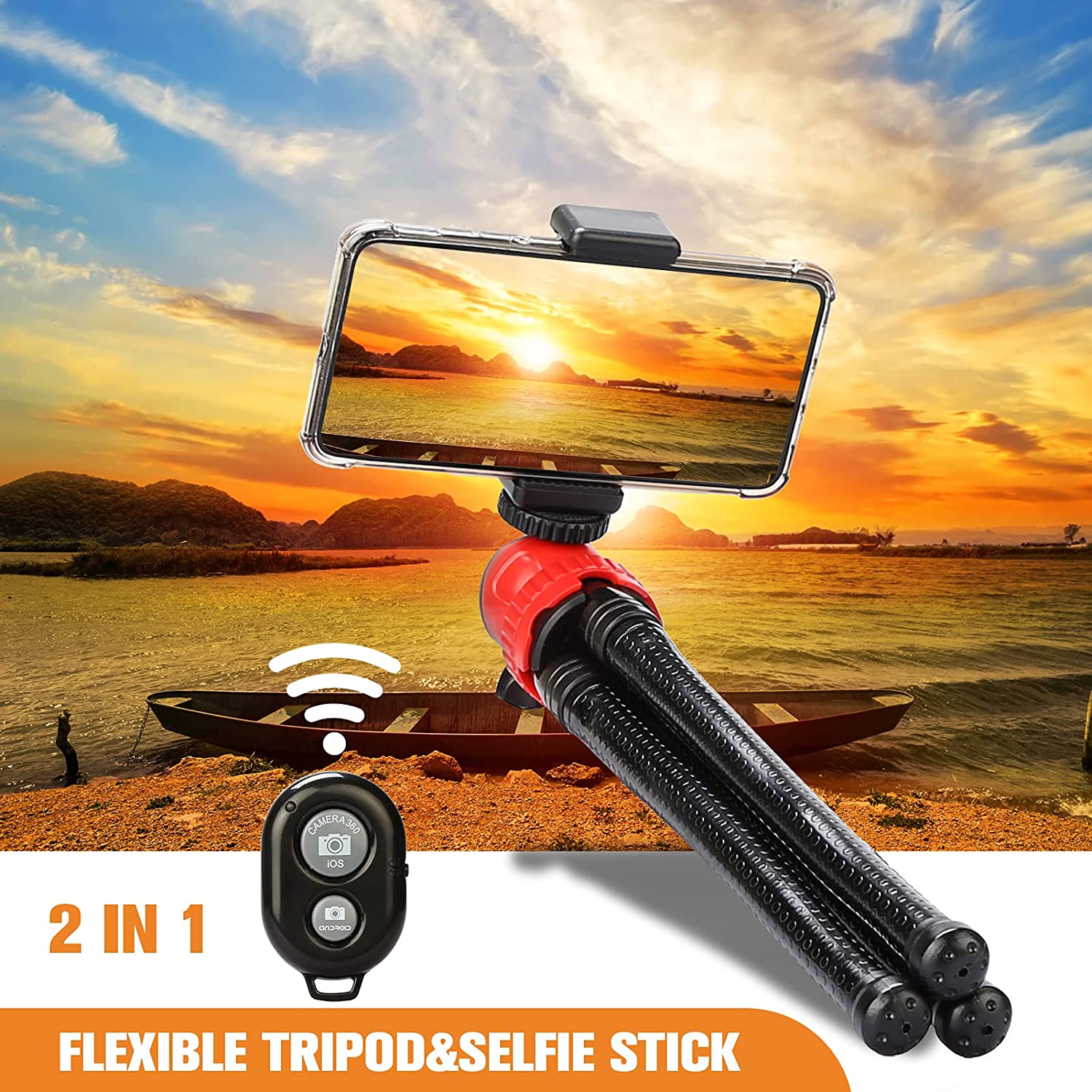 Trepied multifunctional Octopus, Control telecomanda, Bluetooth, Negru ...