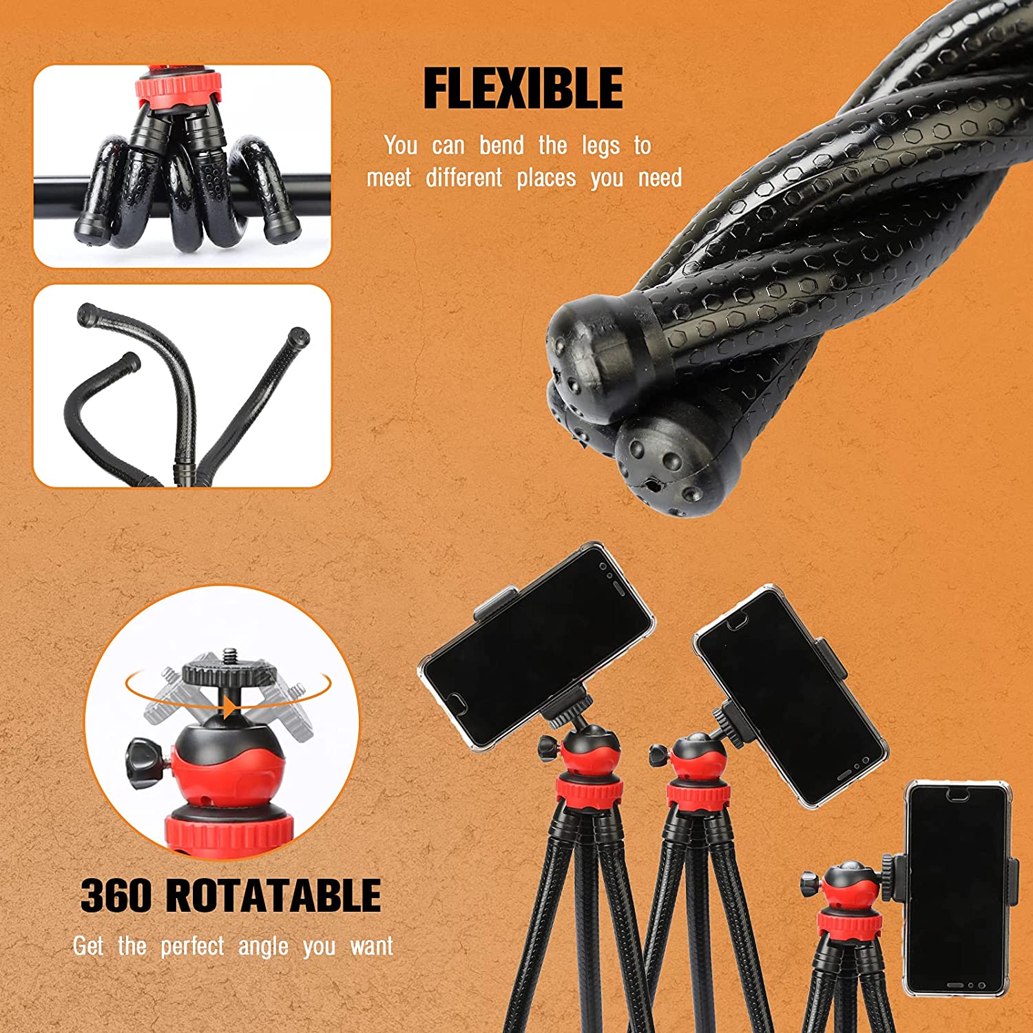 Trepied multifunctional Octopus, Control telecomanda, Bluetooth, Negru ...