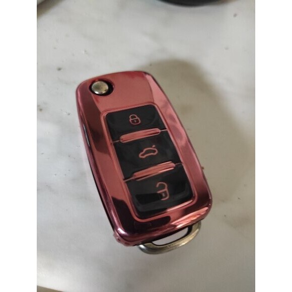 Husa roz lucios pentru cheie tip briceag VW Polo Golf Passat Beetle ...