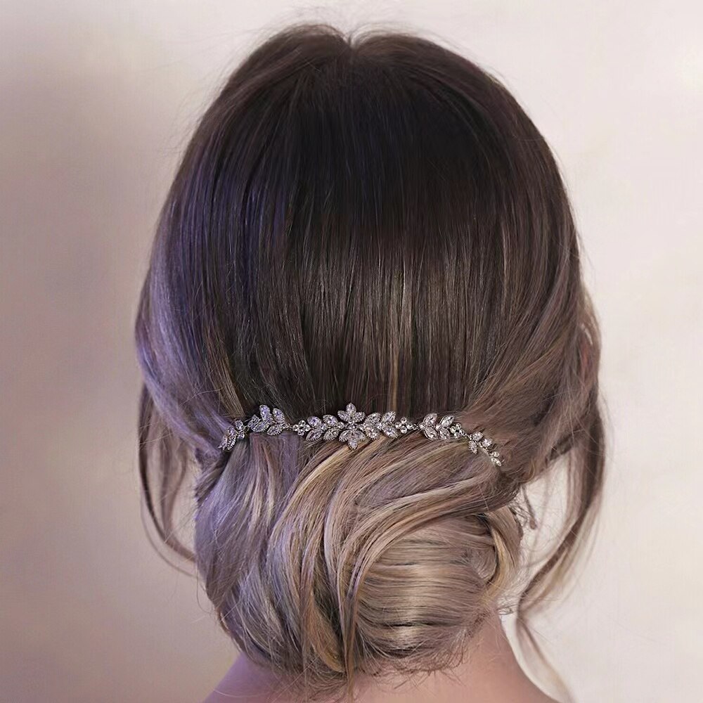 Ornament de par de mireasa, Diva4u, Pietre zirconiu, Model floral, 22 x ...