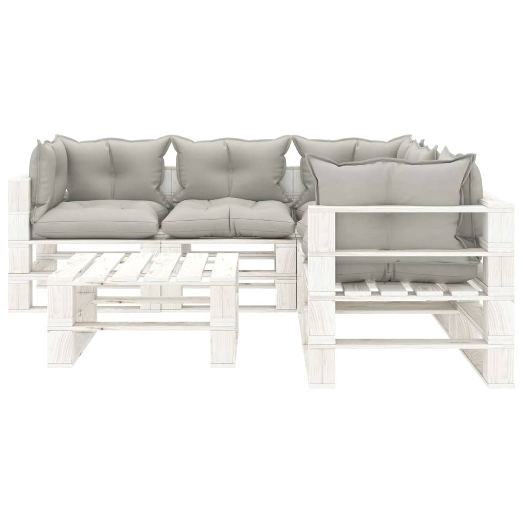 Set mobilier gradina din paleti, perne gri taupe, 6 piese, lemn ...