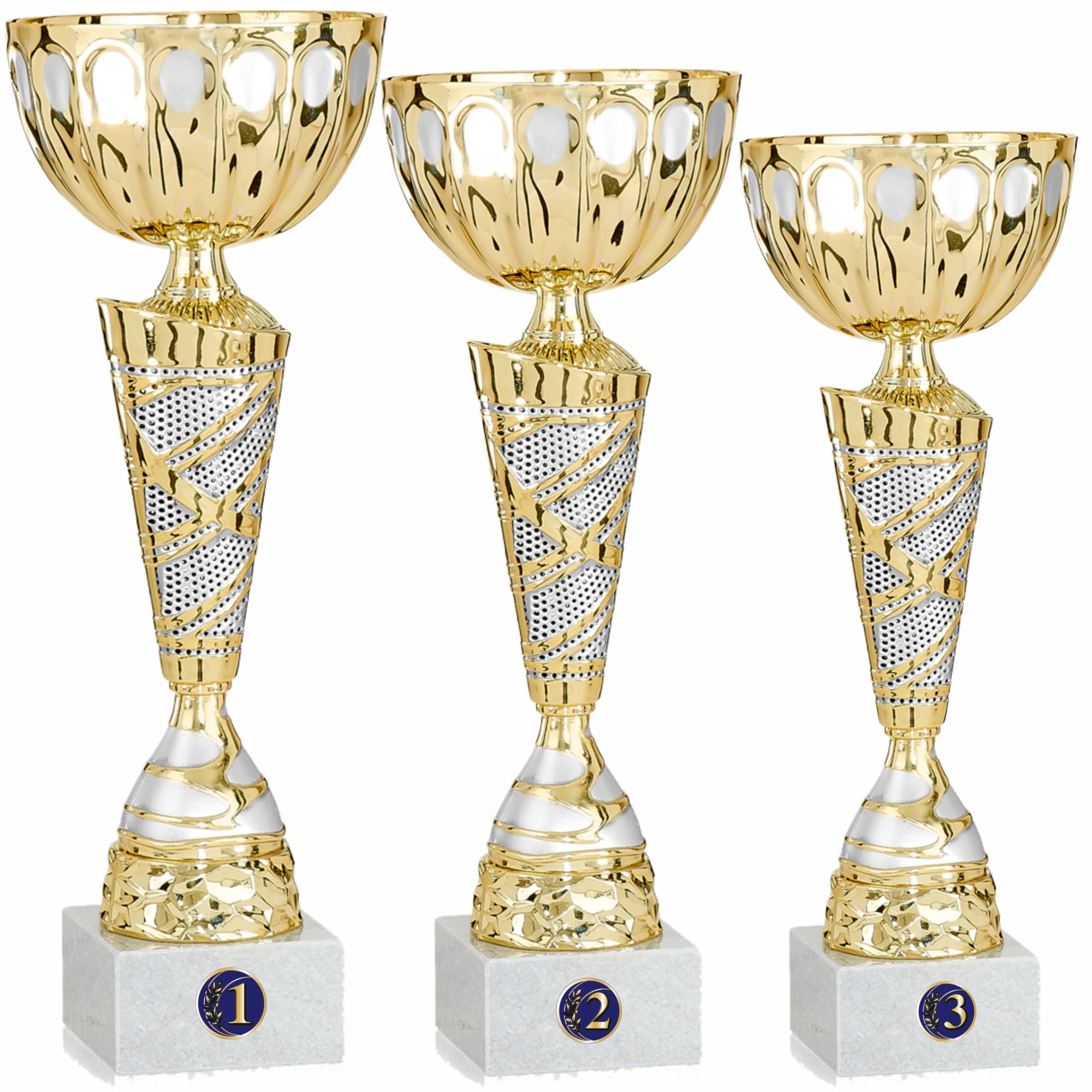 Set Personalizat 3 Cupe Podium - Locul 1, 2, 3, Metal, Plastic, Marmura ...