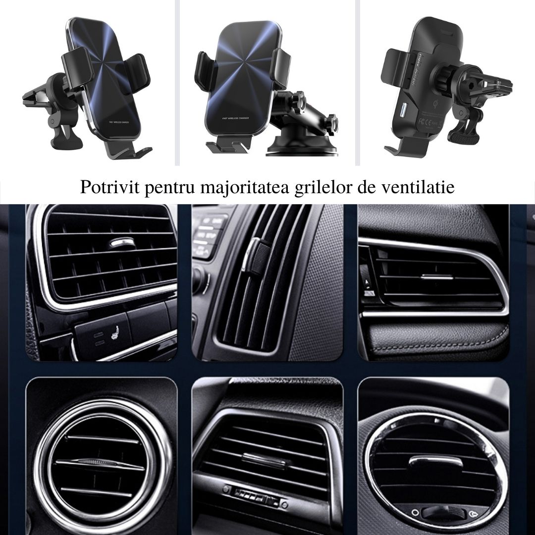Suport Incarcator Auto pentru Telefon, Wireless Fast Charge, 15W ...