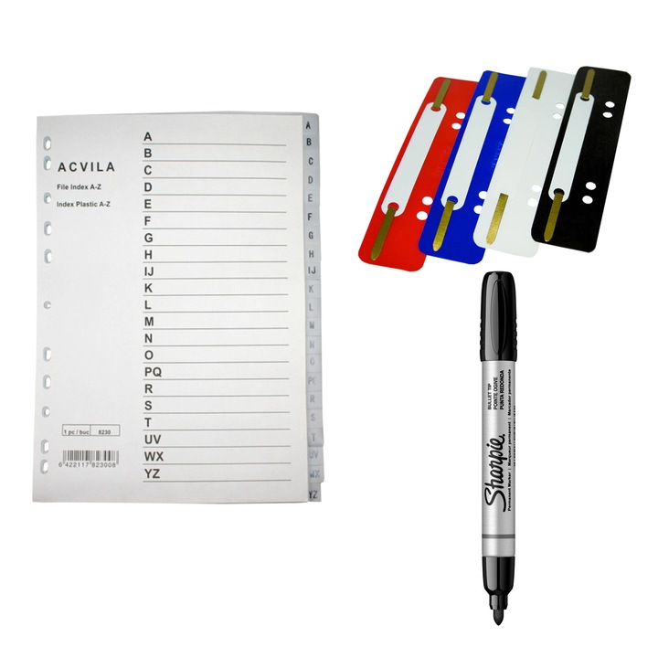 Set Acvila index plastic 24 file A-Z + 25 alonje indosariere + marker ...