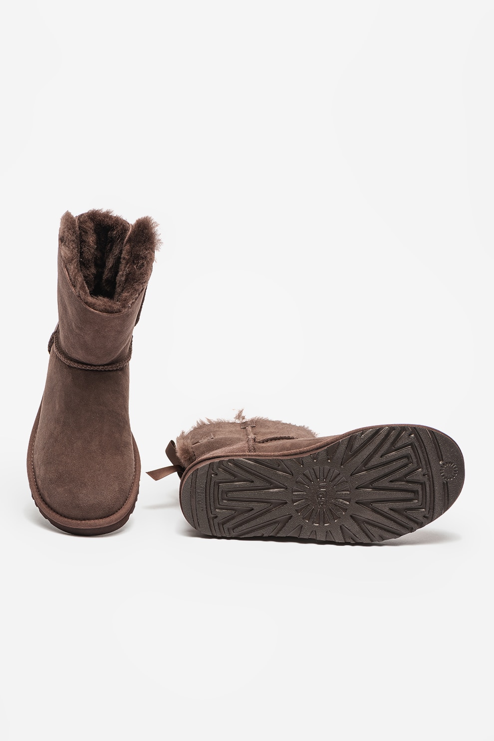 UGG, Ghete de piele intoarsa, fara inchidere Mini Bailey Bow II, Maro ...