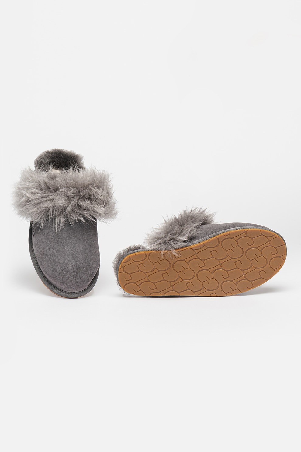 UGG, Papuci de casa din piele de oaie Scuff Sis, Gri inchis, 6 - eMAG.ro