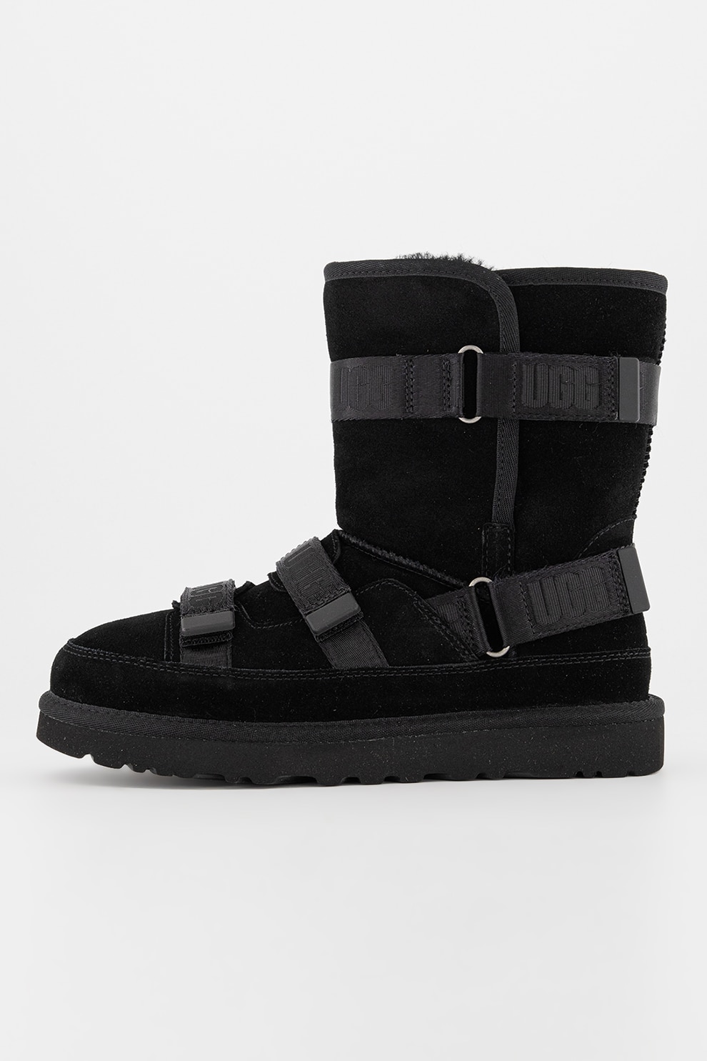 UGG, Ghete slip-on din piele intoarsa cu barete logo cu inchidere ...