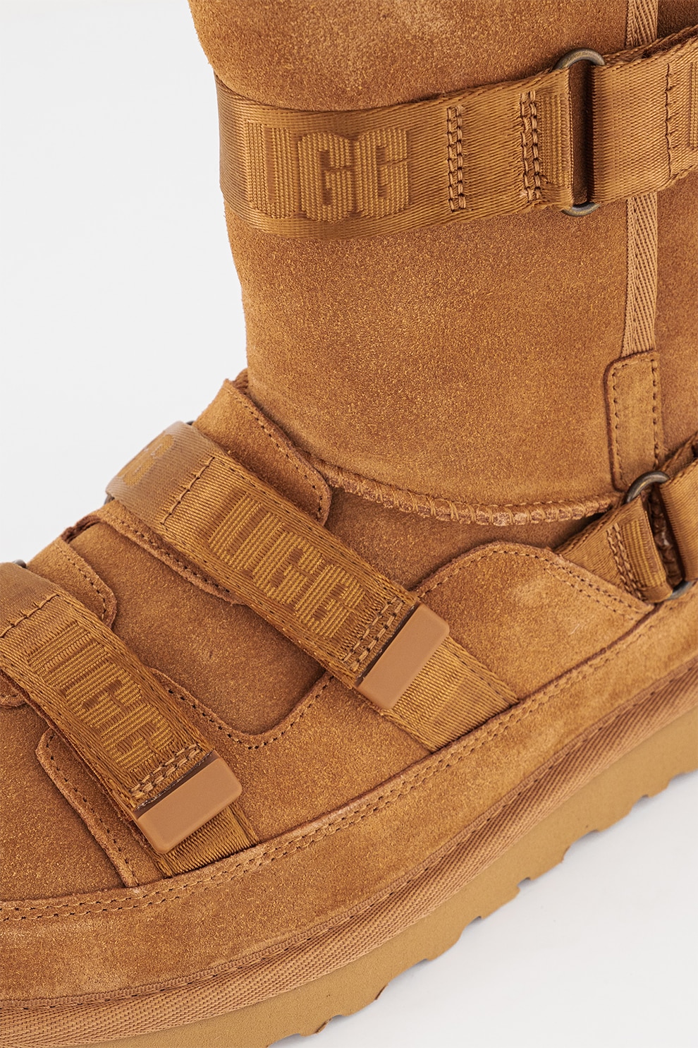 UGG, Ghete slip-on din piele intoarsa cu barete logo cu inchidere ...