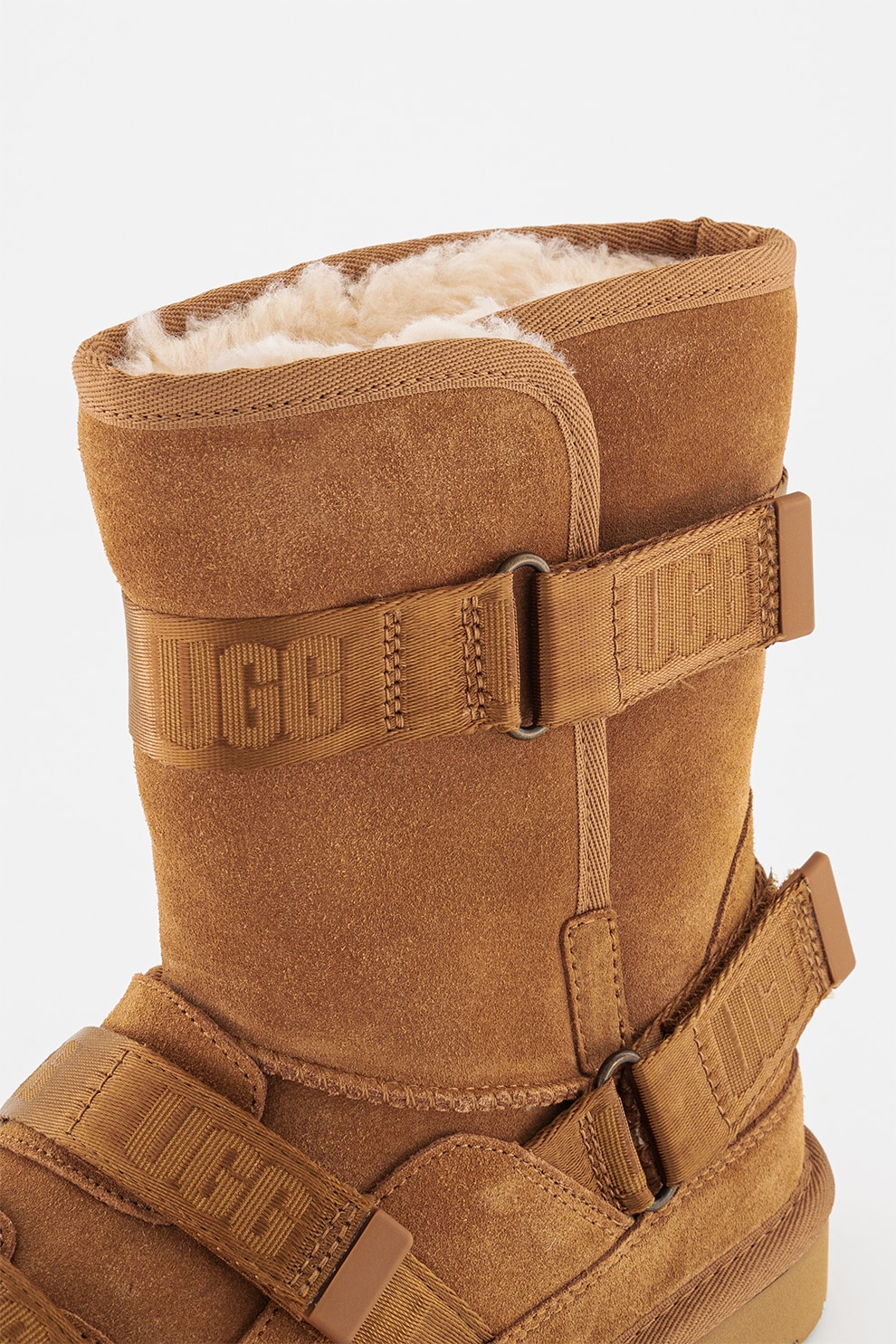 UGG, Ghete slip-on din piele intoarsa cu barete logo cu inchidere ...
