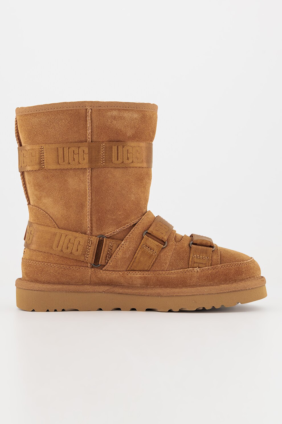 UGG, Ghete slip-on din piele intoarsa cu barete logo cu inchidere ...