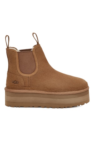 UGG, Ghete Chelsea flatform de piele intoarsa cu segmente din material ...