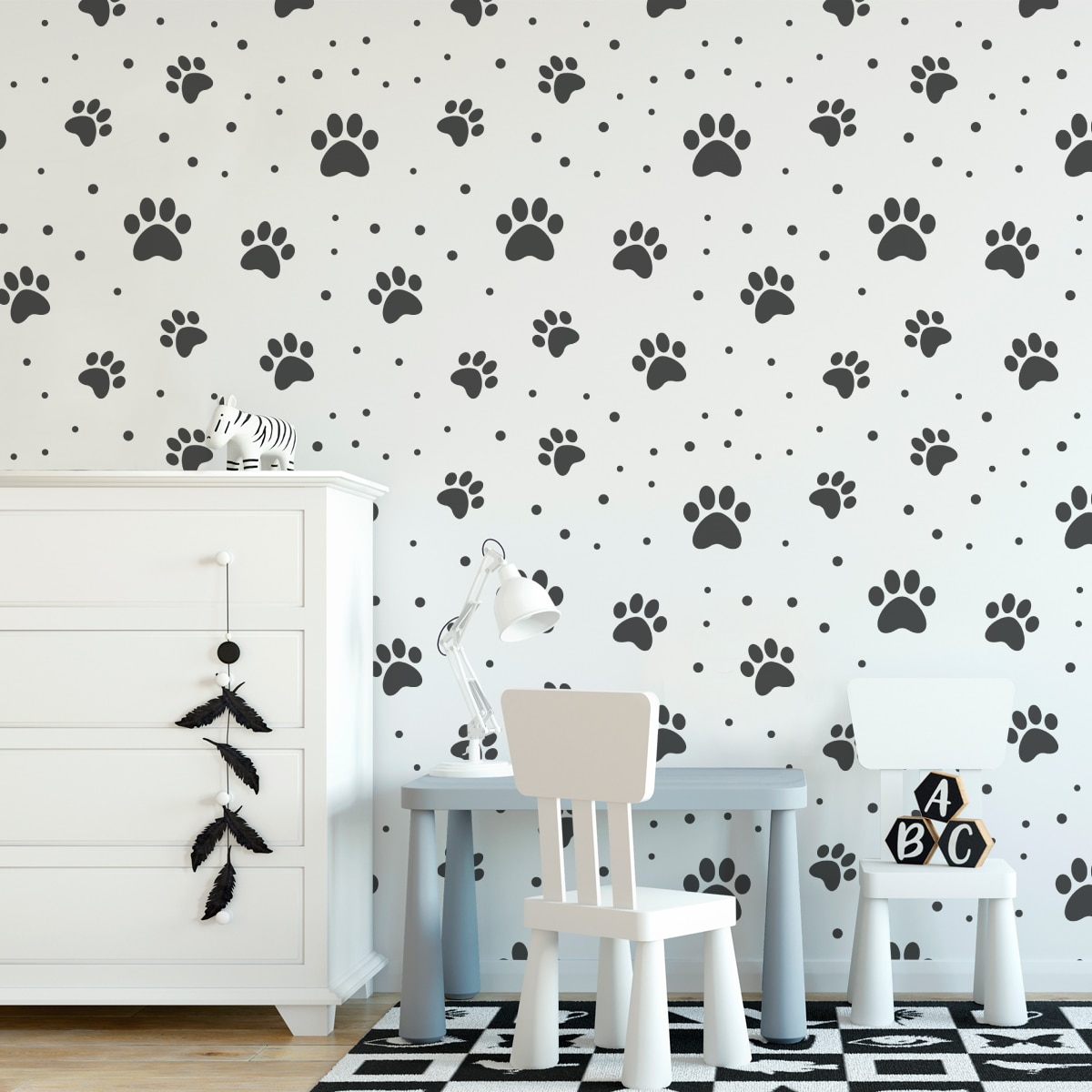 Tapet pentru Perete Labele Cainelui Gri Buline Motive Decor 53cm x 10m ...