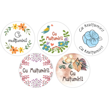 Set 4 role etichete autoadezive personalizate, Cu multumiri, diametru ...