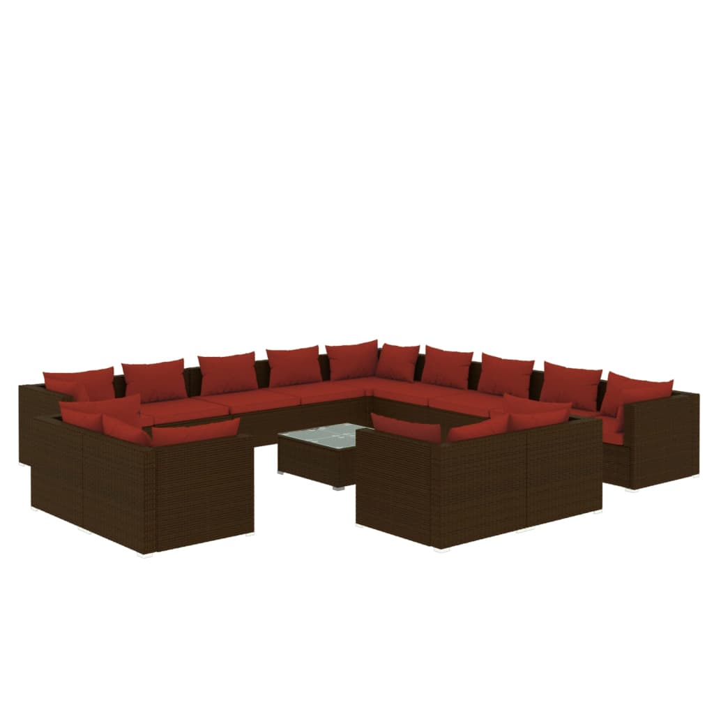 Set mobilier de gradina cu perne, 14 piese, Modern, maro, poliratan ...