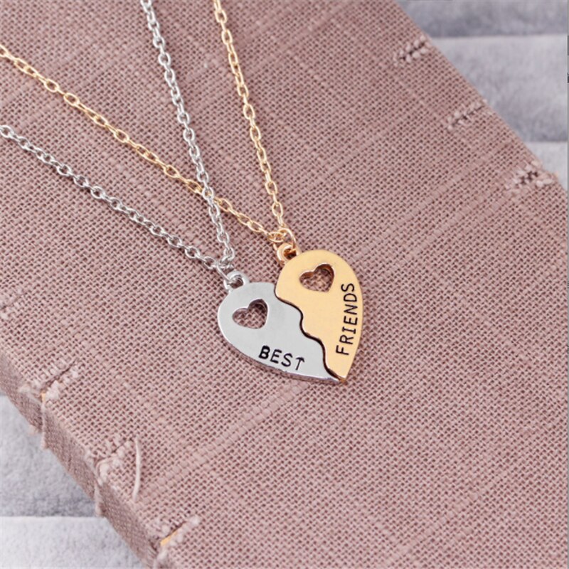 Set 2 Coliere tip puzzle, Forma inima, Text „Best friends”, Aliaj ...