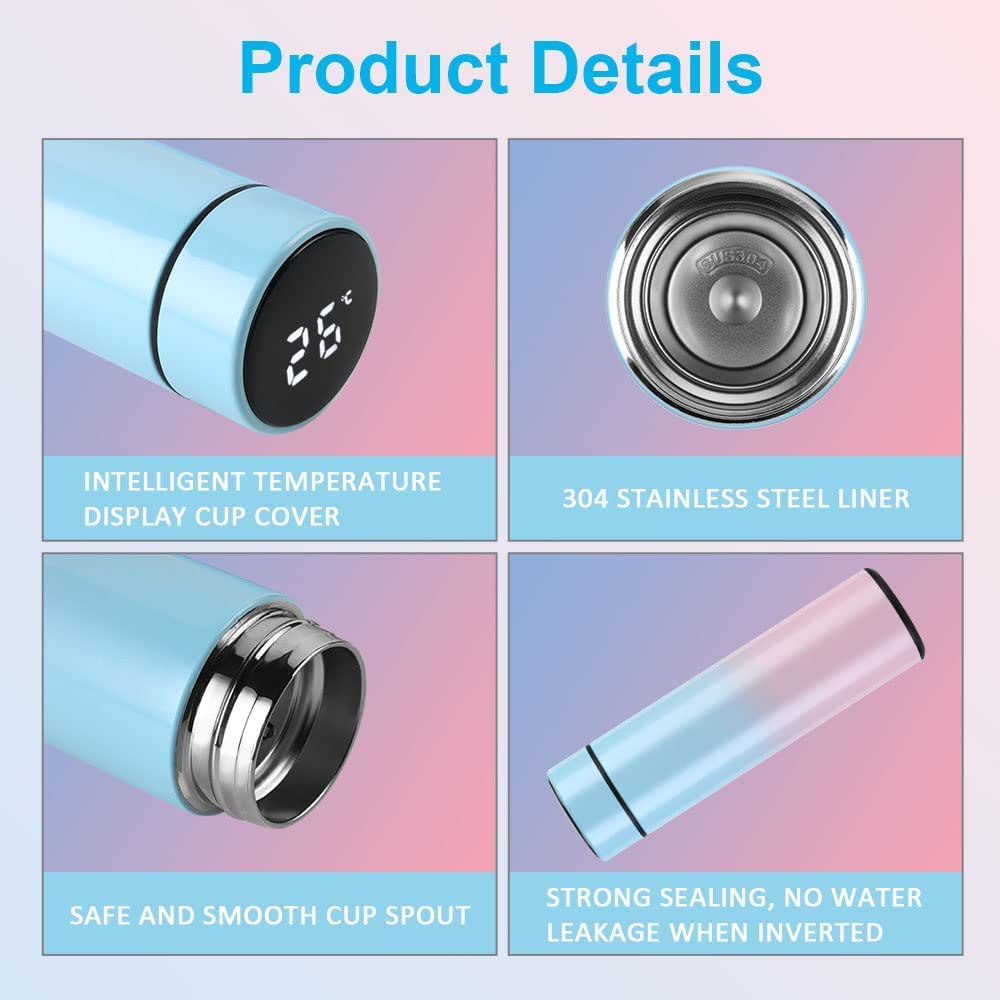 Termos digital, WALALLA, Inox, 500 ml, Ecran tactil, Afisaj temperatura ...