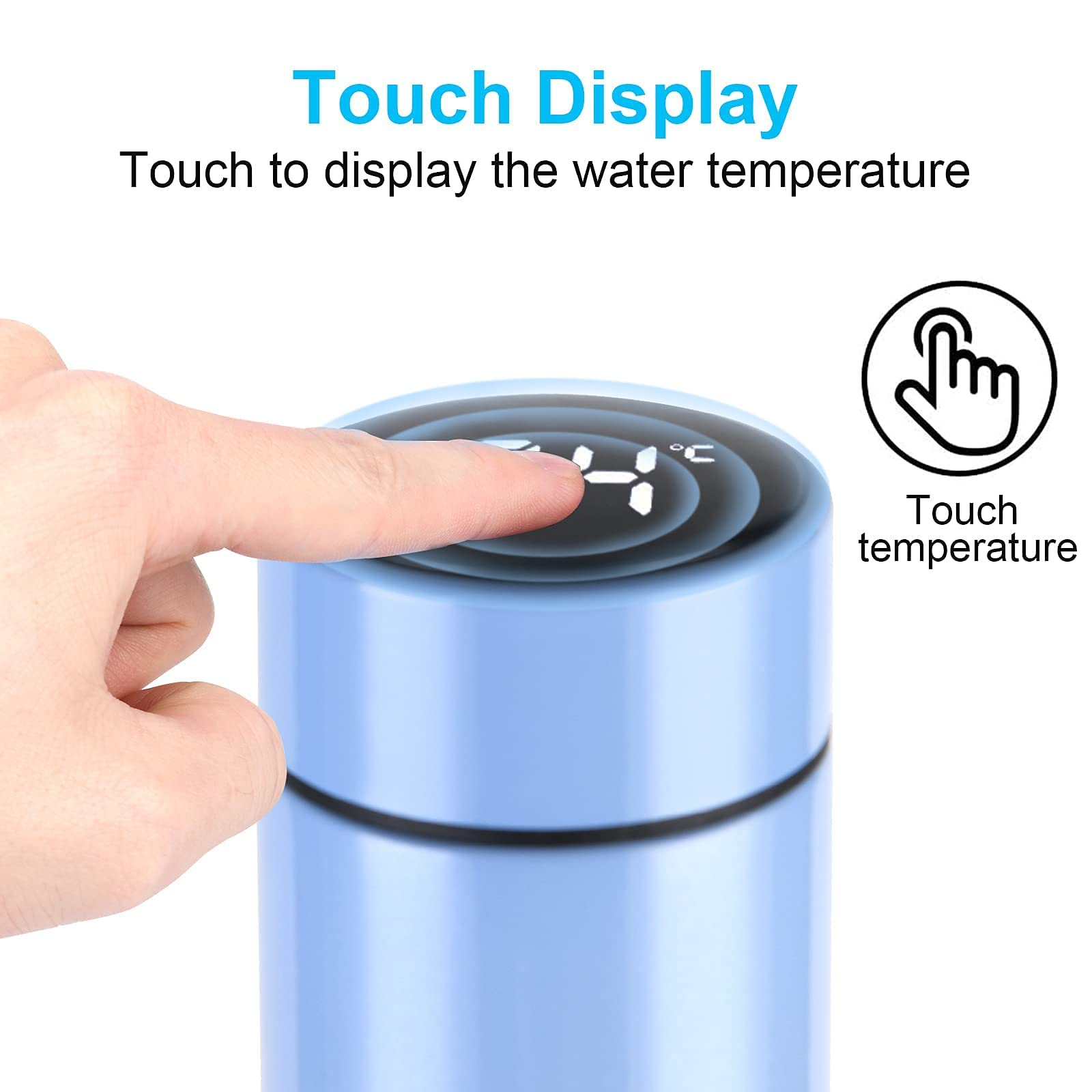 Termos digital, WALALLA, Inox, 500 ml, Ecran tactil, Afisaj temperatura ...