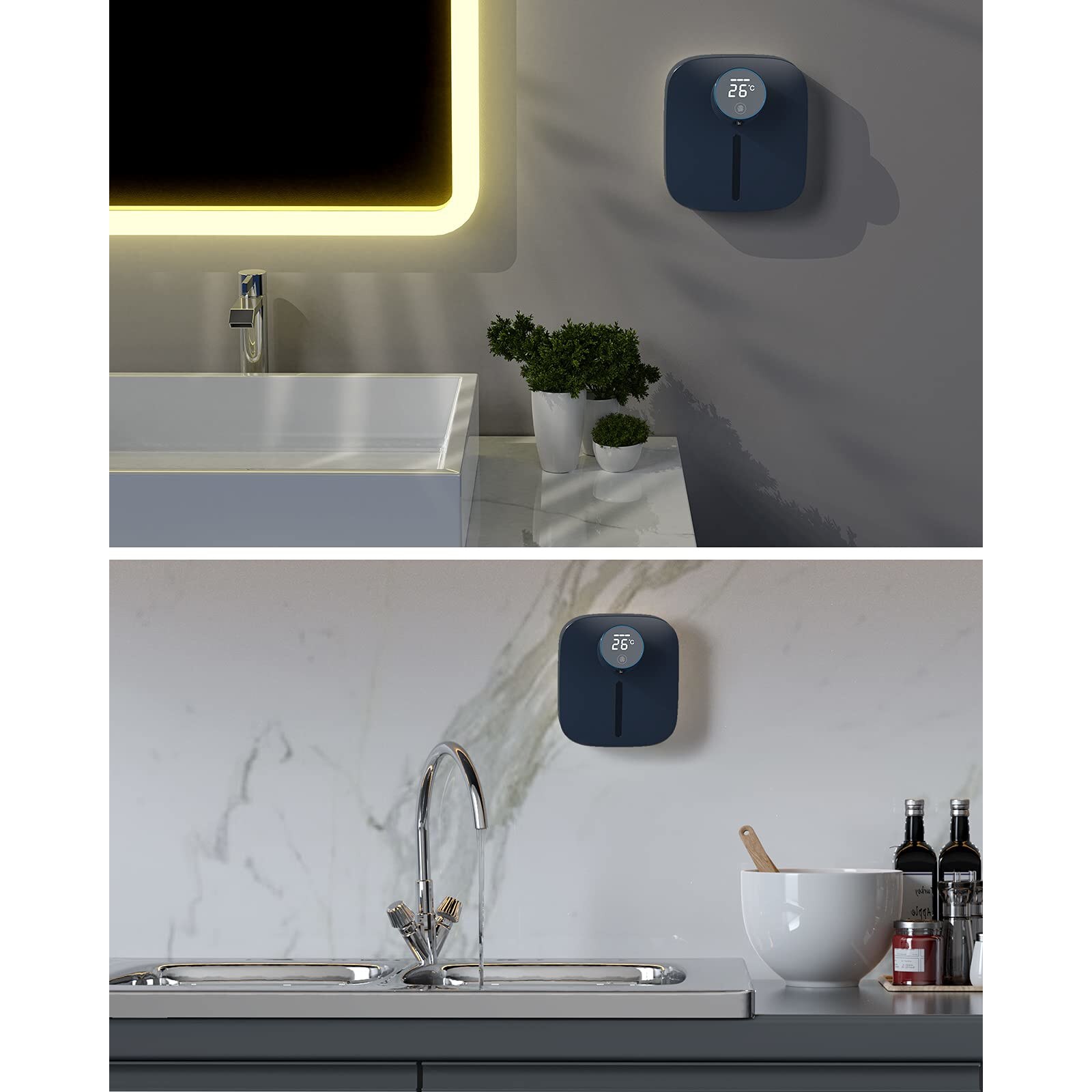 Автоматичен дозатор за сапун WALALLA, Инфрачервен сензор, Смарт дисплей ...