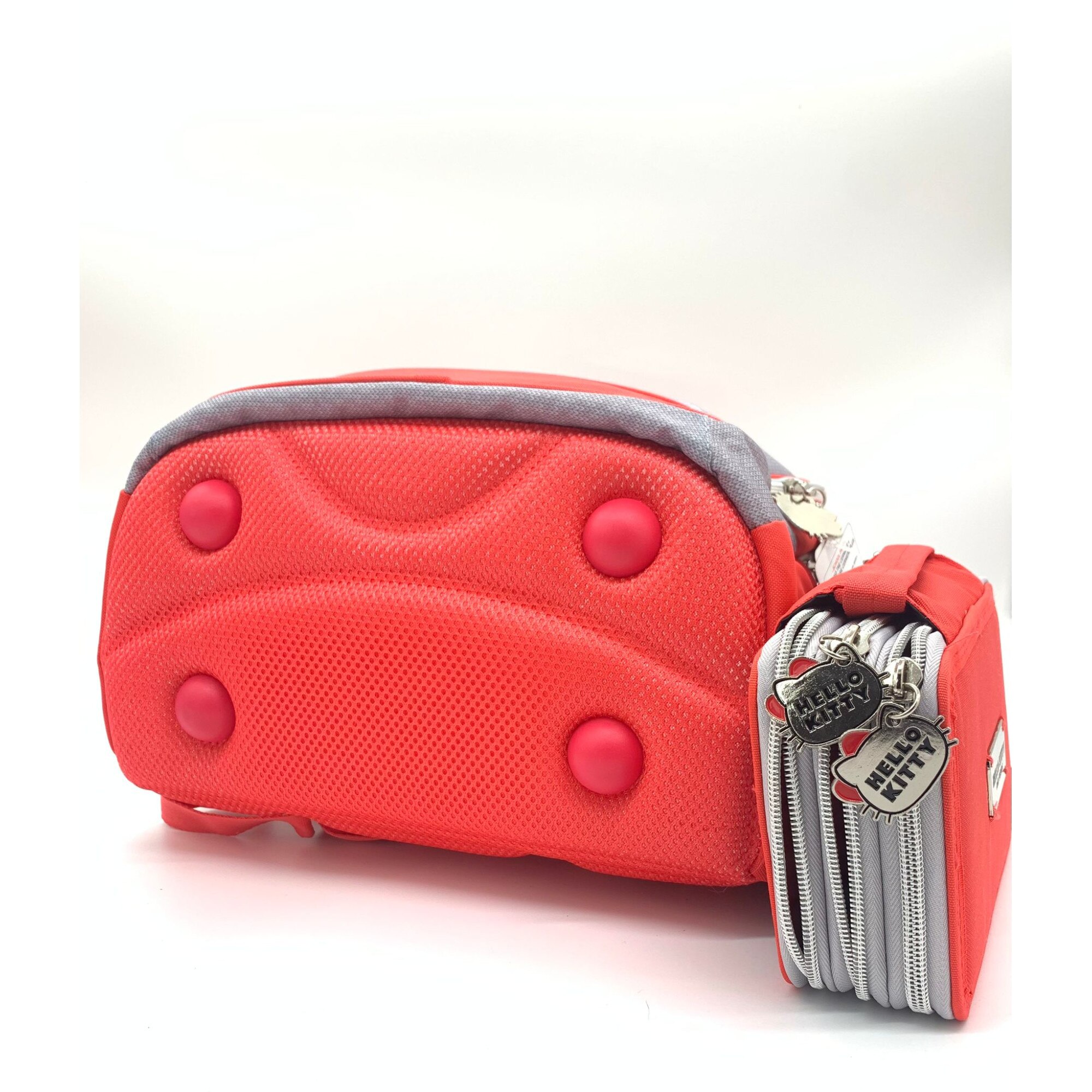 Set ghiozdan scoala Hello Kitty si penar echipat, 3 fermoare, Roz cu ...