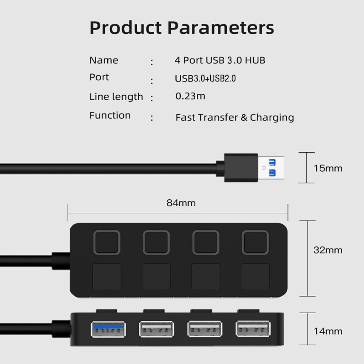 Hub 4n1, USB, Buton ON/OFF, Functie LED, Negru - eMAG.ro
