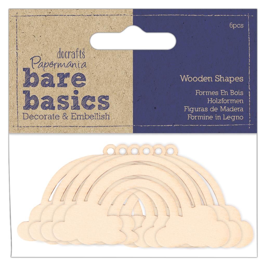 Set forme decorative din lemn, curcubeu, 6 buc, natur, Bare Basics ...