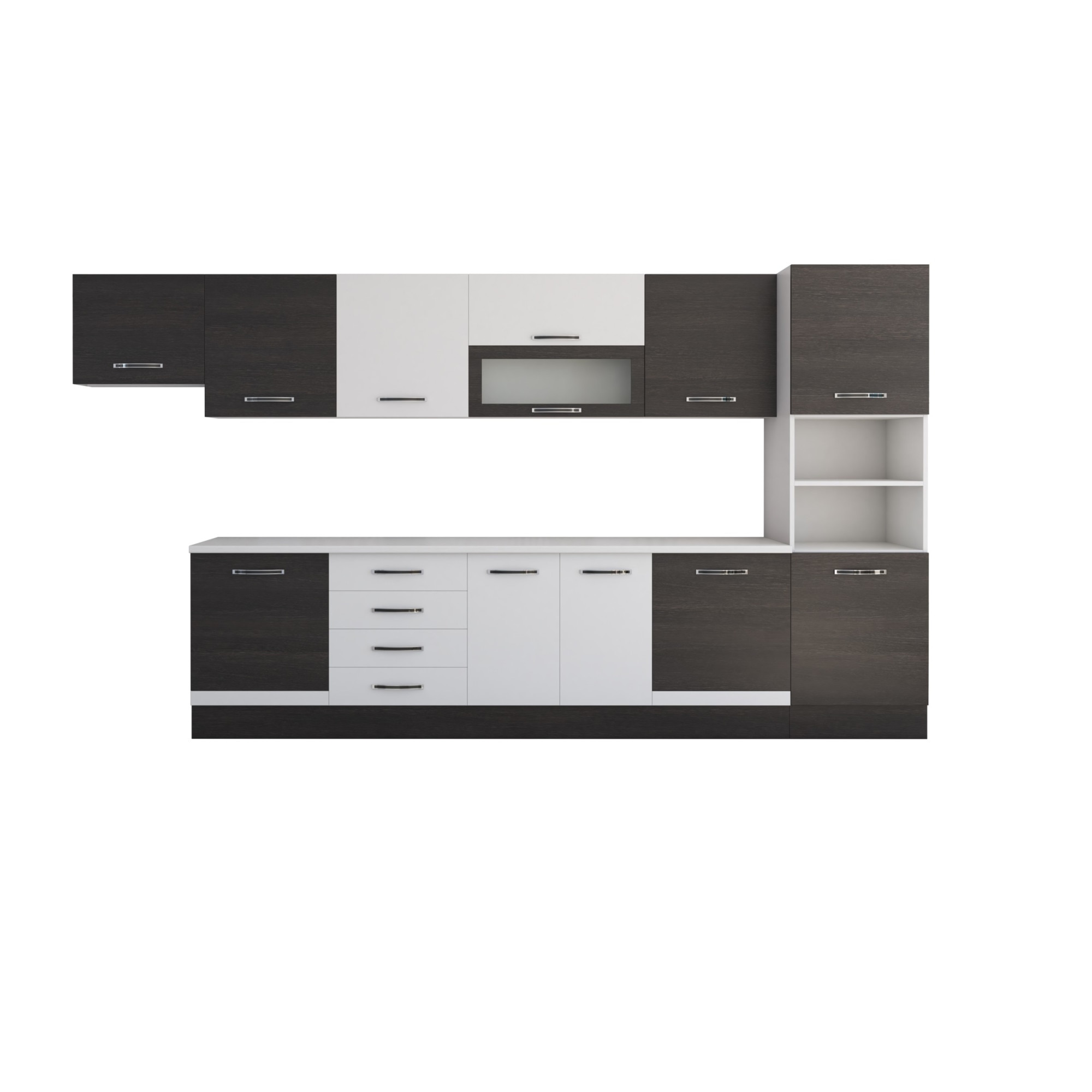 Bucatarie Alfa 380, alb/wenge, blat termic alb, corp hota, soldat - eMAG.ro