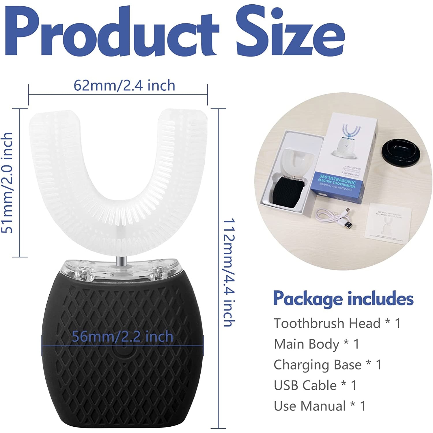 Periuta de dinti electrica adulti, Silicon, Forma U, IPX7, Negru - eMAG.ro