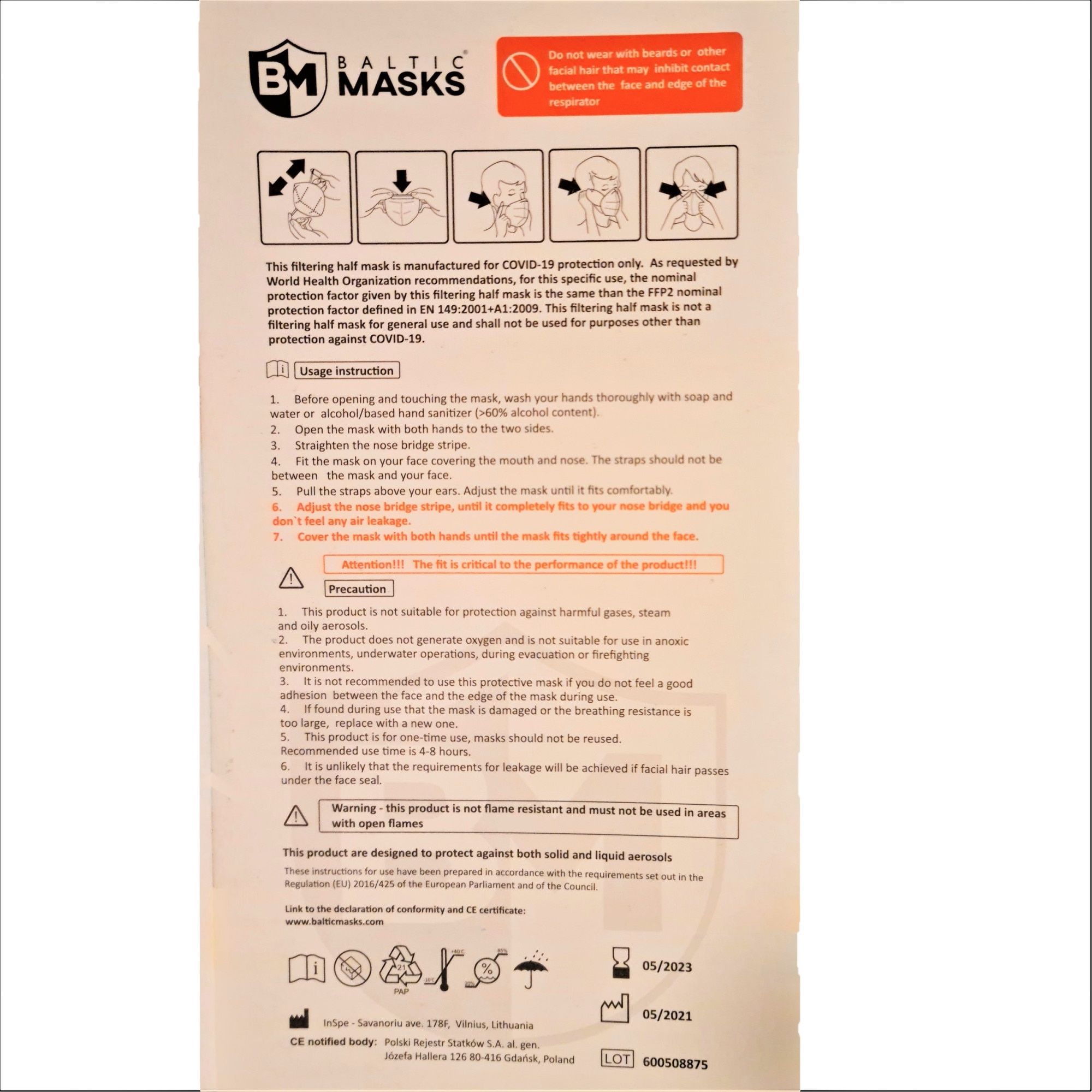 Set 10 masti de protectie respiratorie, FFP2, BM BALTIC MASKS, BM-002 ...