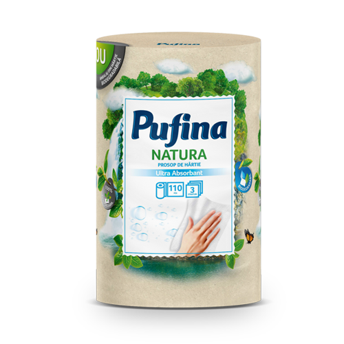 Prosop de hartie Pufina Natura ultra absorbant 3 straturi, 110 foi ...