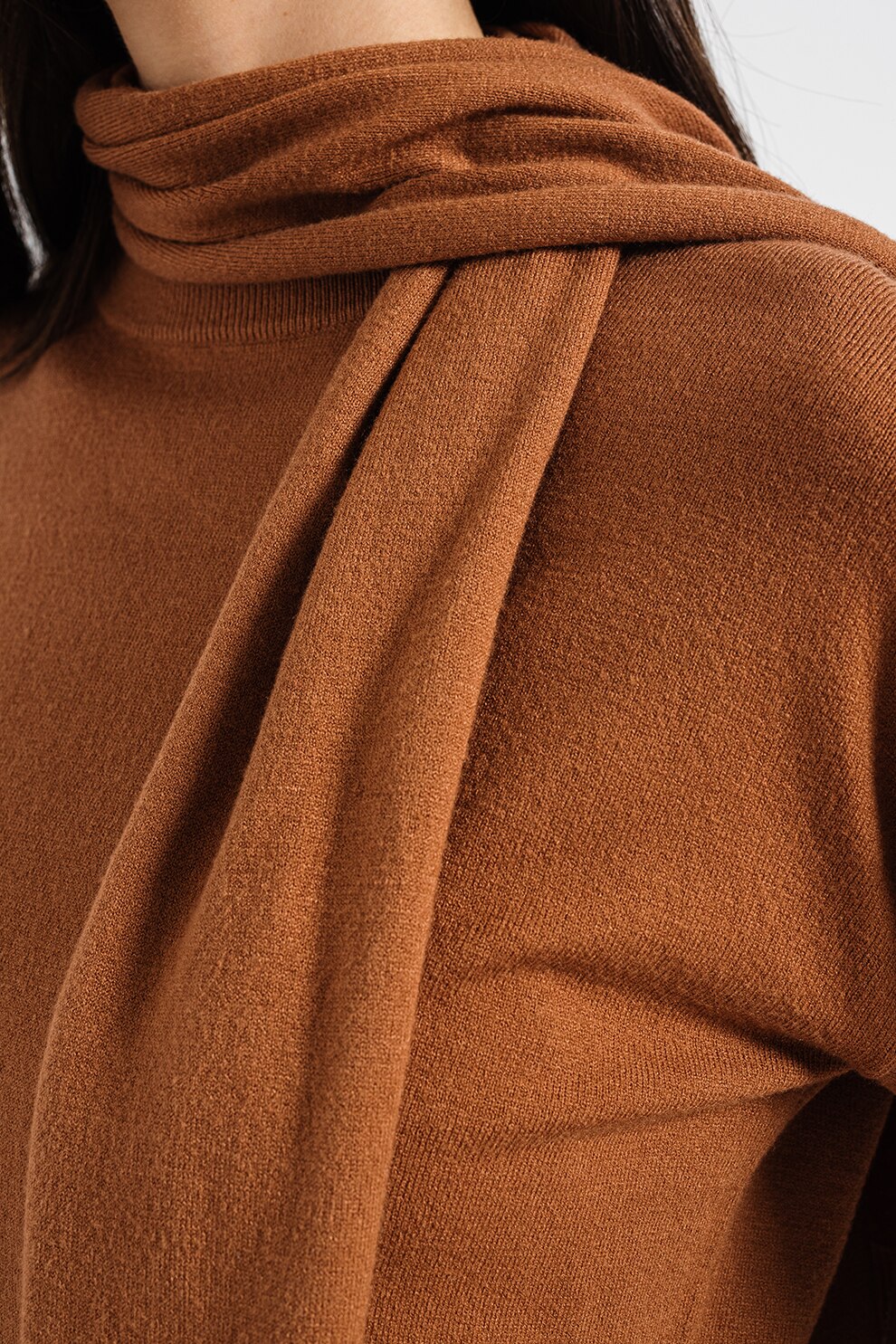 EMME, Set de fular si puloover tricotat fin, Maro deschis, S - eMAG.ro