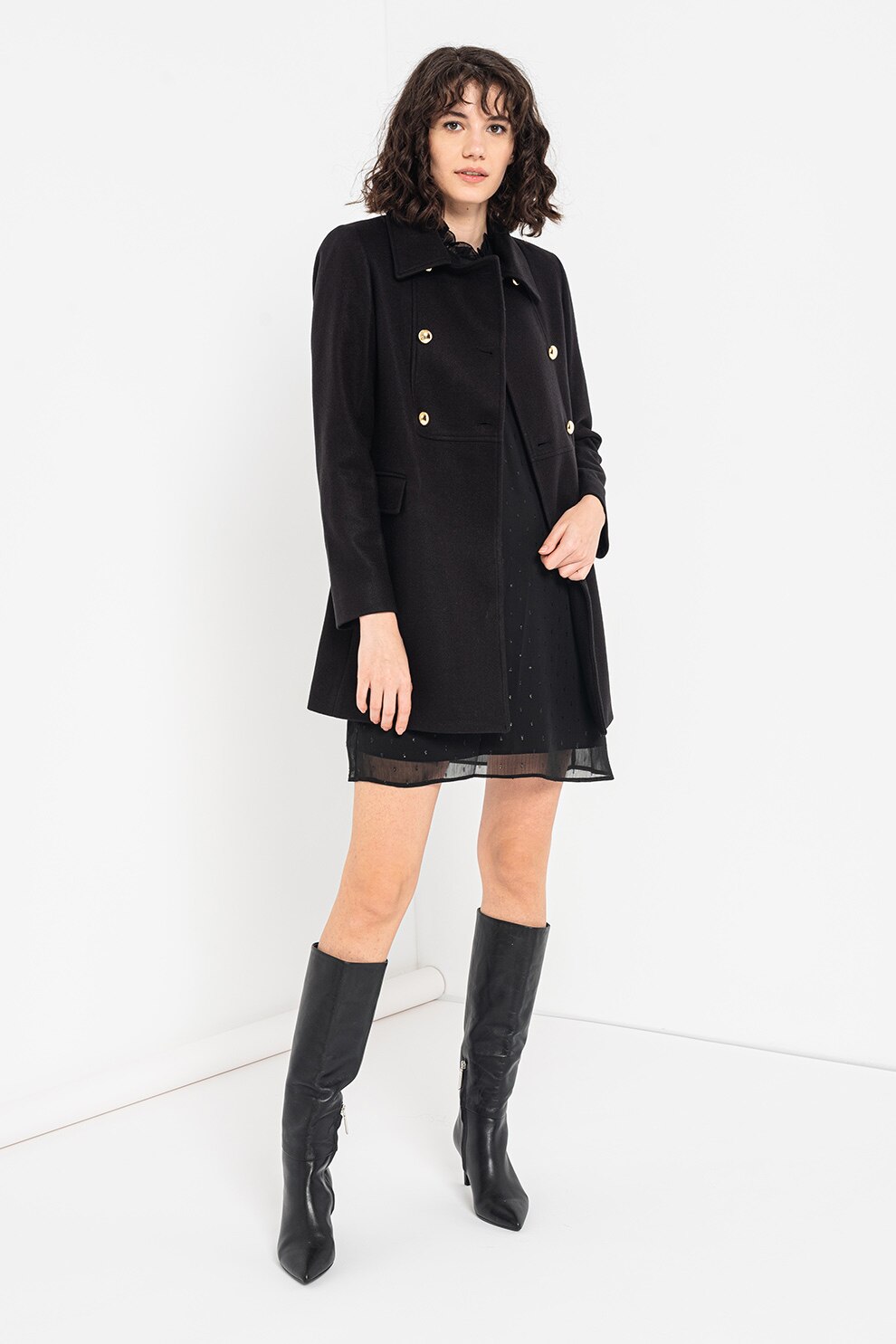 Liu Jo, Palton cu doua randuri de nasturi, Negru, 48 - eMAG.ro