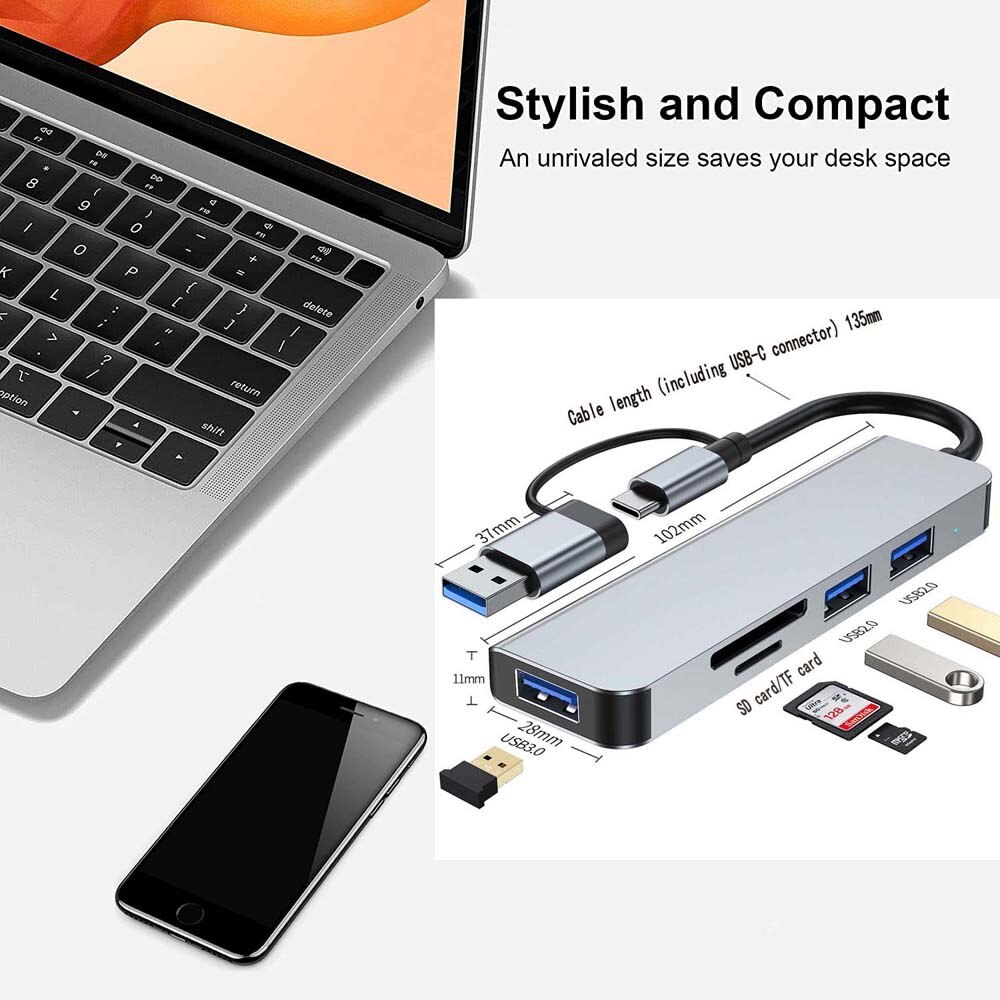 Hub USB 5 in 1 Tip C la USB 3.0, MorFansi, pentru laptop, Windows, Mac ...