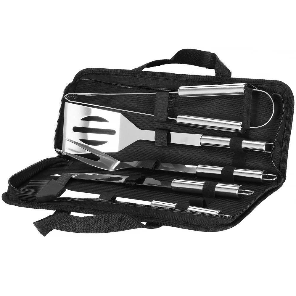 Ustensile pentru barbecue, grill, gratar, inox, set 5 piese, cu trusa ...