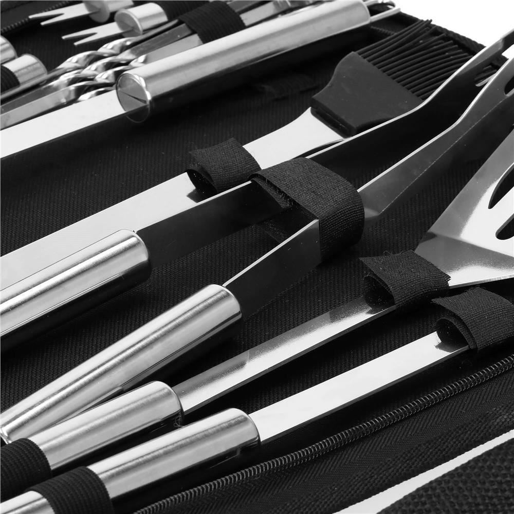 Ustensile pentru barbecue, grill, gratar, inox, set 20 piese, cu trusa ...