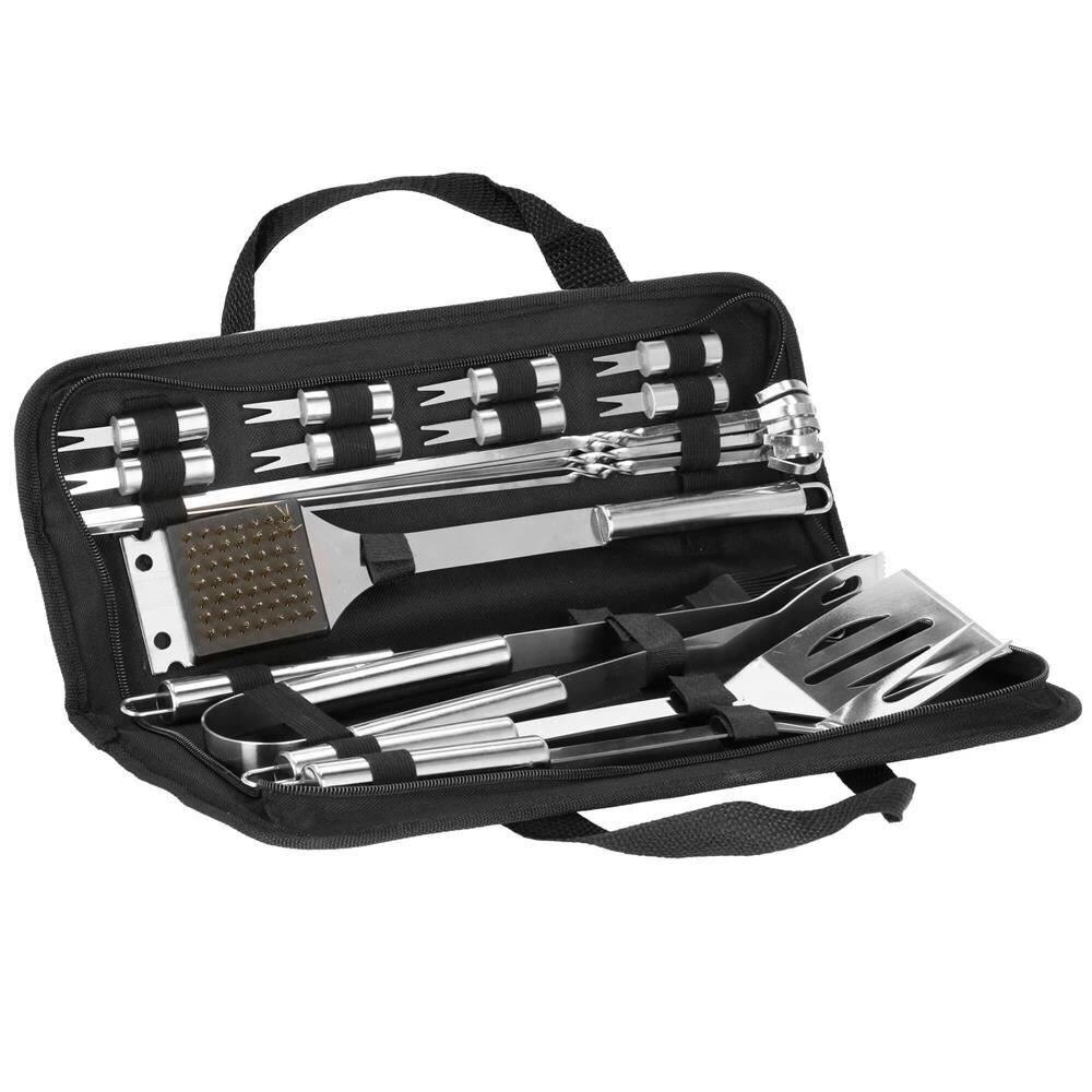 Ustensile pentru barbecue, grill, gratar, inox, set 20 piese, cu trusa ...