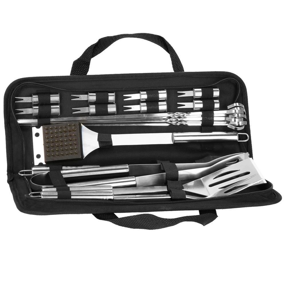 Ustensile pentru barbecue, grill, gratar, inox, set 20 piese, cu trusa ...
