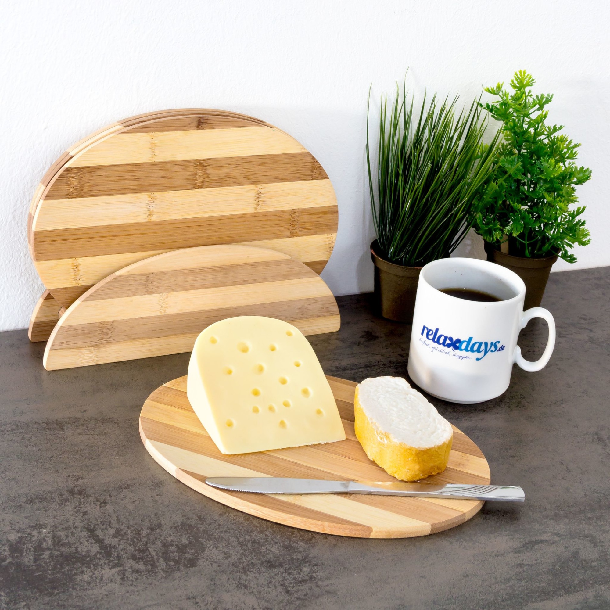 Set 4 tocatoare din bambus, 0.5 x 25 x 18 cm, cu suport, natur ...
