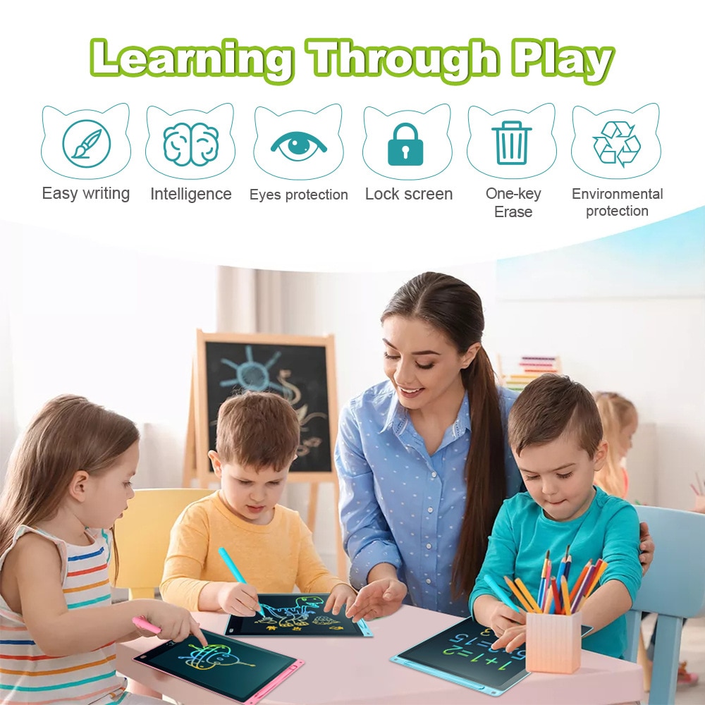 Tabla copii, LCD, Scris/Desenat, 12'', Albastru - eMAG.ro