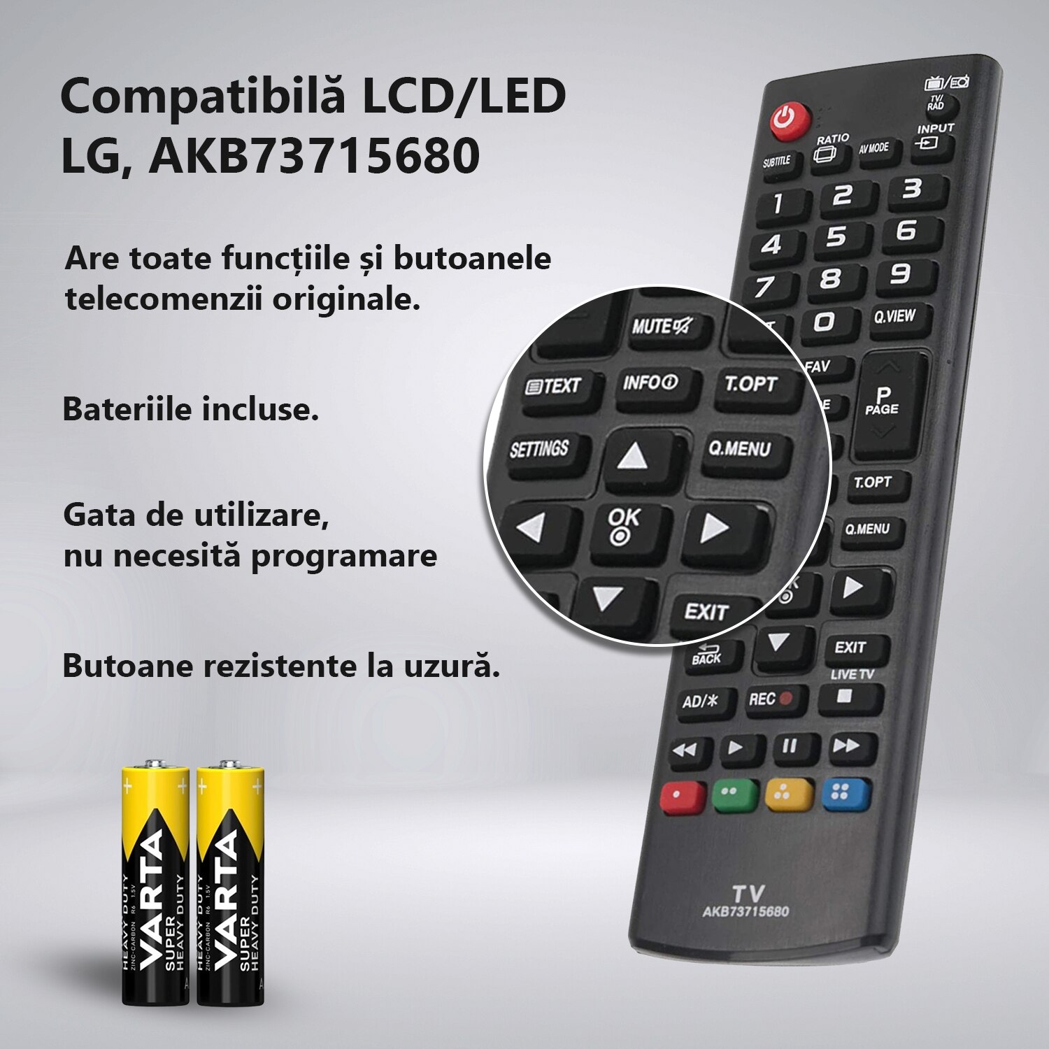 Telecomanda compatibila LED/LCD, LG, AKB73715680, neagra, baterii ...