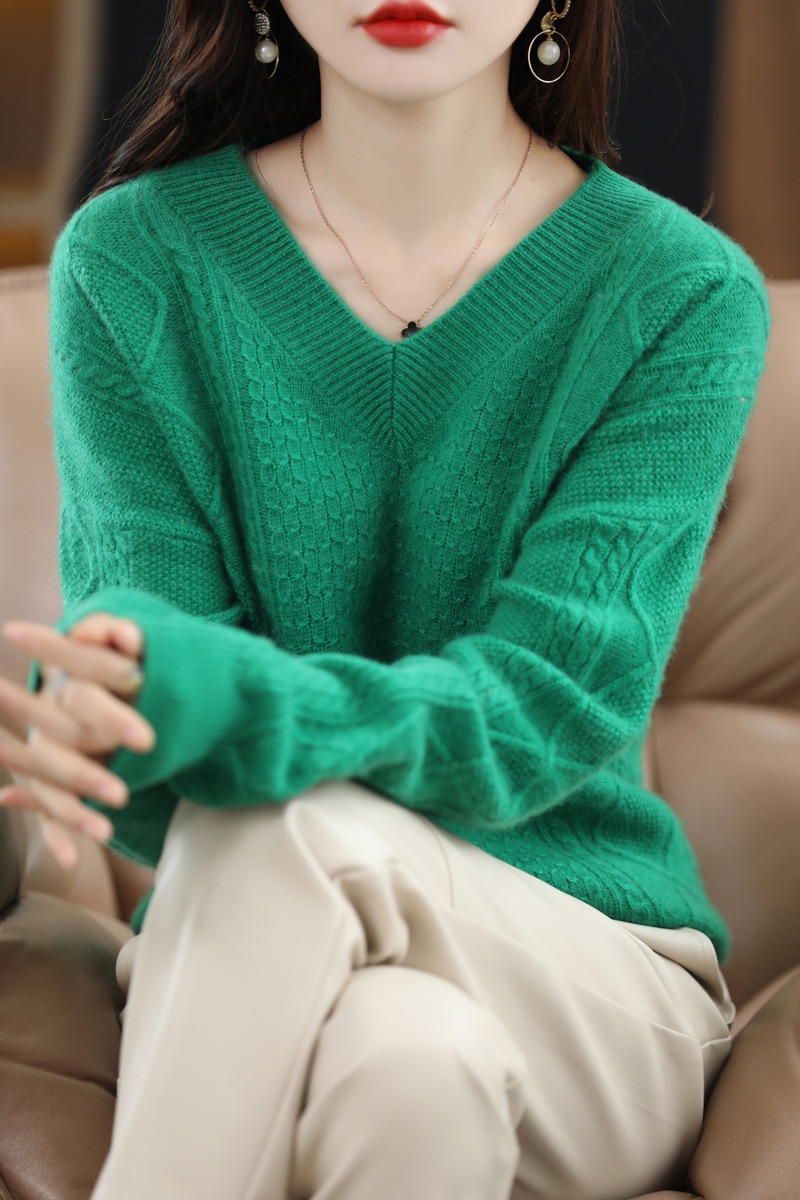 Pulover dama, Mifurong, Lana, Verde, XL - eMAG.ro