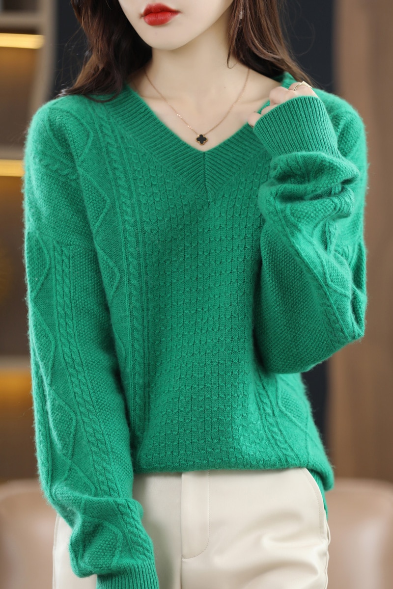 Pulover dama, Mifurong, Lana, Verde, XL - eMAG.ro