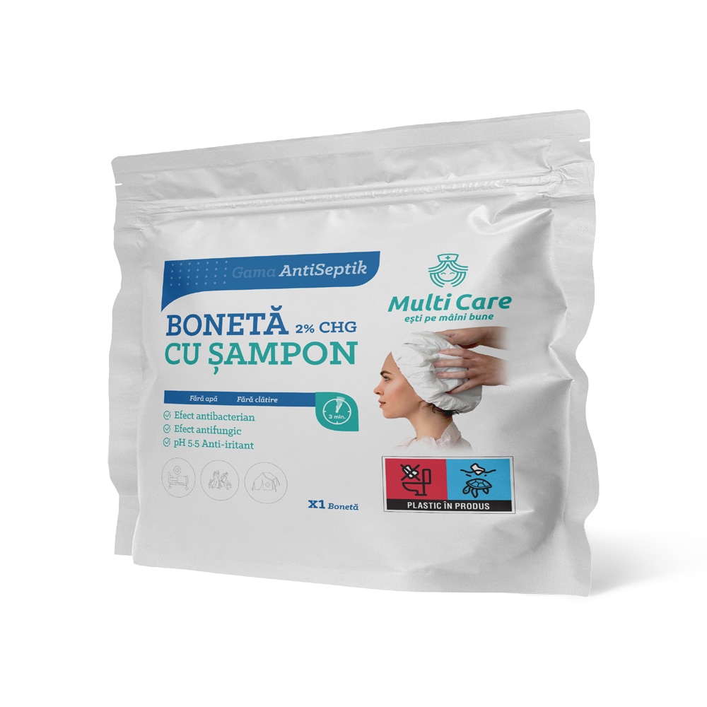 Boneta cu Sampon fara clatire, Multi Care, 2% CHG AntiSeptik - eMAG.ro