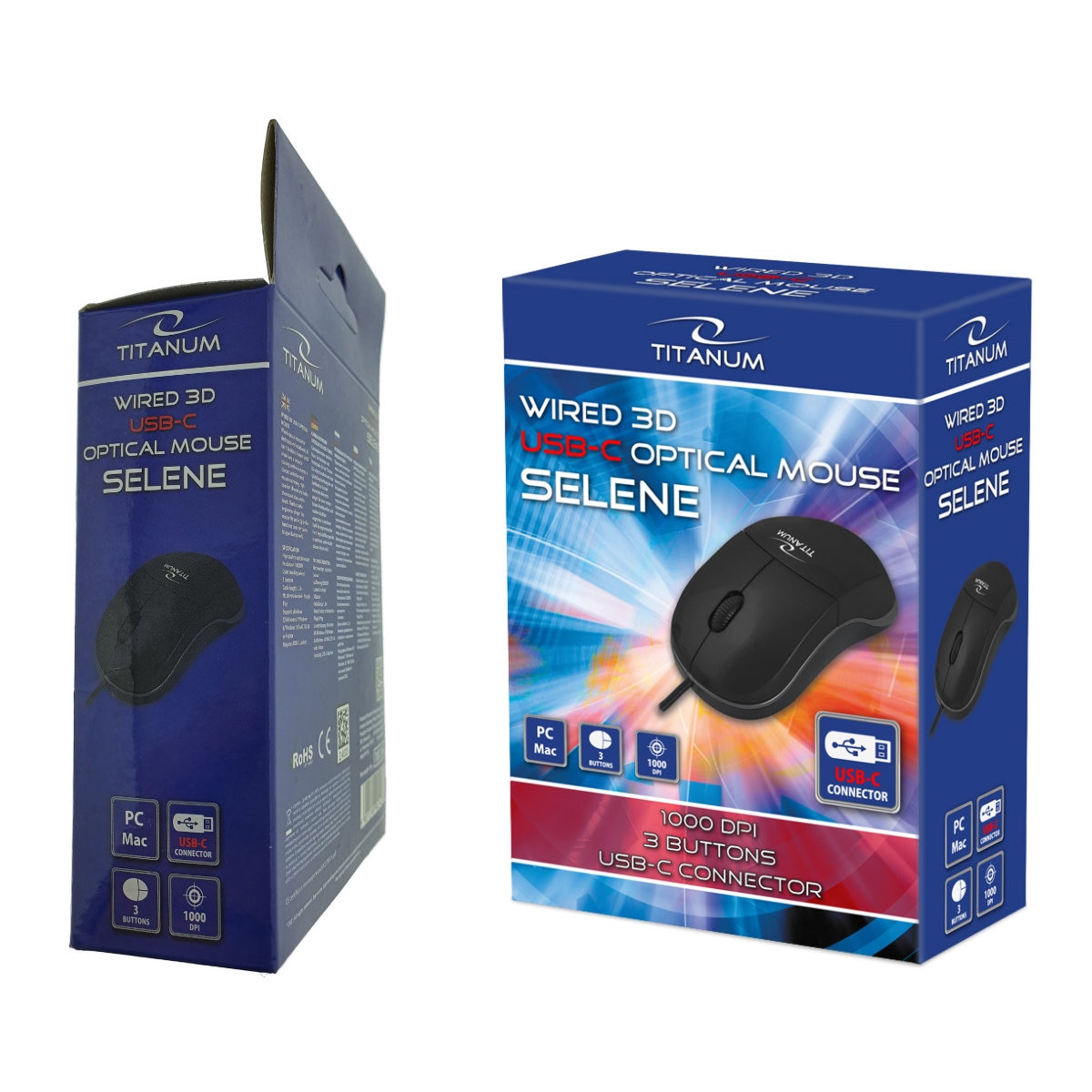 Mouse optic cu fir si conector USB-C, Titanum 94543, 1000 DPI, 3 ...